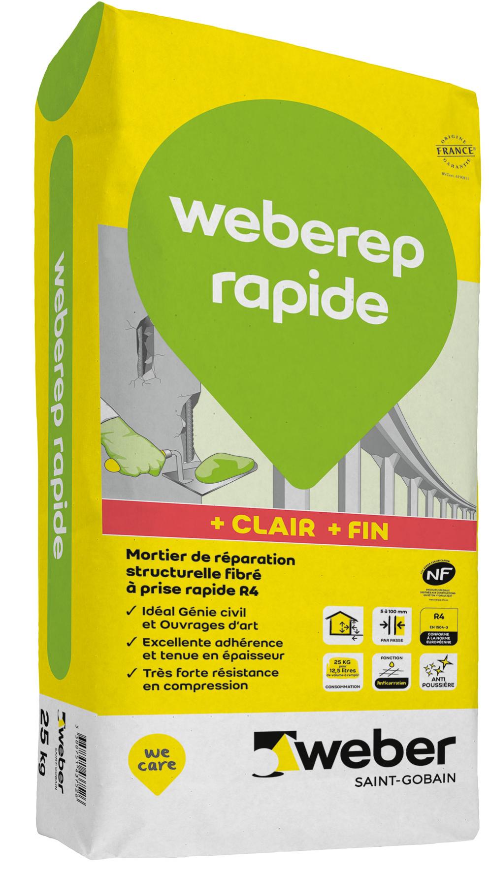 Mortier de réparation à prise rapide 25kg, Weberep rapide, WEBER | Leroy Merlin