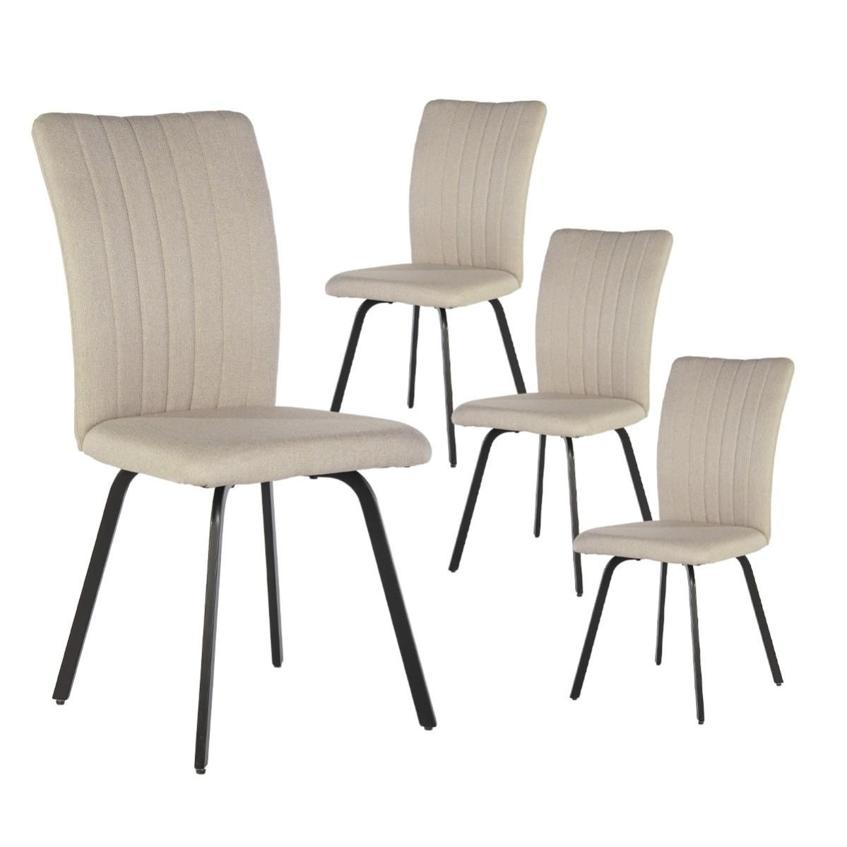 GARROW - Lot de 4 Chaises Tissu Beige Surpiqué Pieds Métal Noir | Leroy ...
