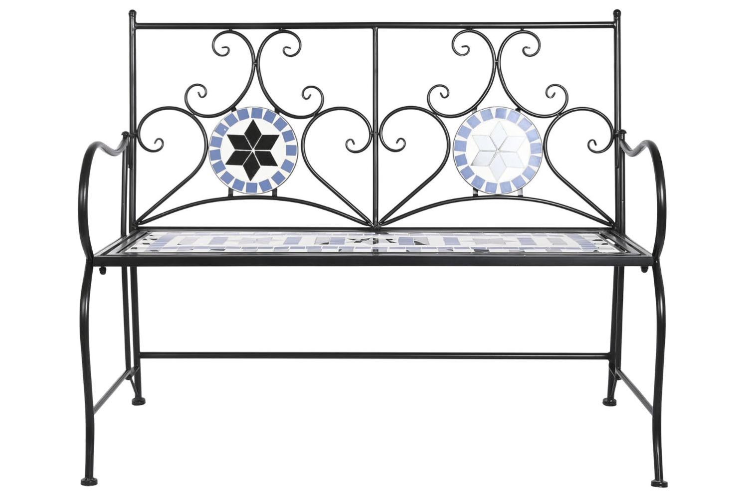 Banc de jardin en métal noir et céramique multicolore - Longueur 111 x ...