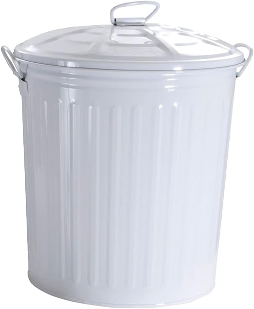King Home BIN LT.35 BLANCO PINTADO con tapa y asas laterales Ø37x41h cm ...