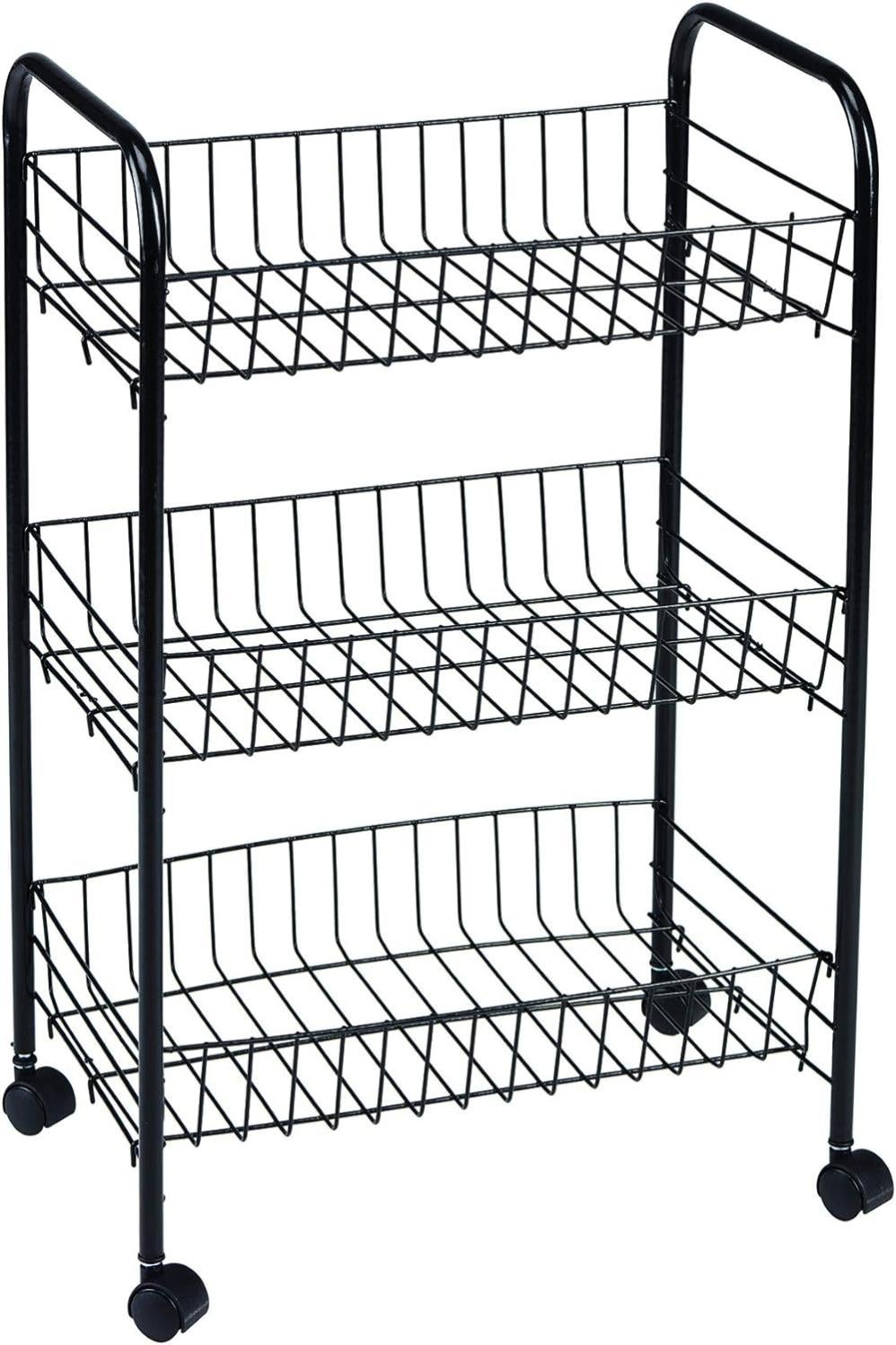 King Home CARRO MULTIUSOS metálico NEGRO con 3 estantes y 4 ruedas ...