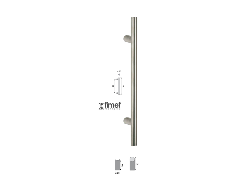 MANIGLIONE ARIZONA DIRITTO d.20 INTERASSE 1200 mm.1360x70h AISI304 INOX ...