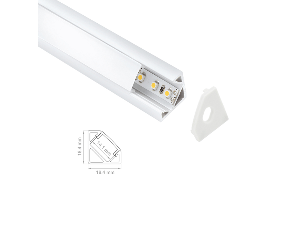 PROFILO PER LED ANGOLARE cm.200 mm.18,5x18,5 INTERNO mm.12+DIFFUSORE ...