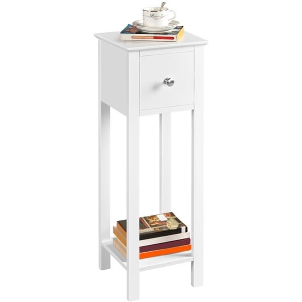 Yaheetech Table de Chevet Table d'Appoint Haute Étroite Blanc | Leroy ...
