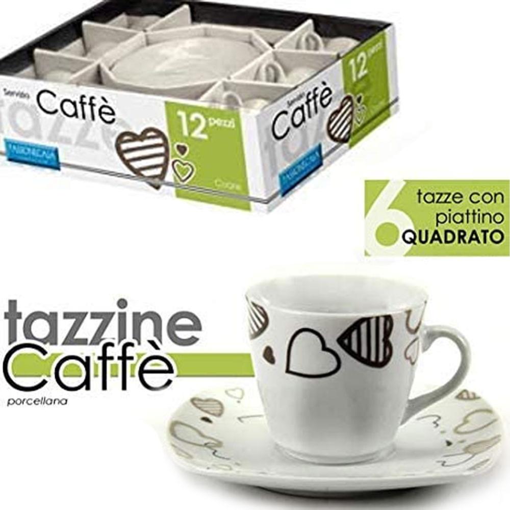 Servizio Set da 6 Tazze Tazzine da Caffe' con Piattino Piattini ...