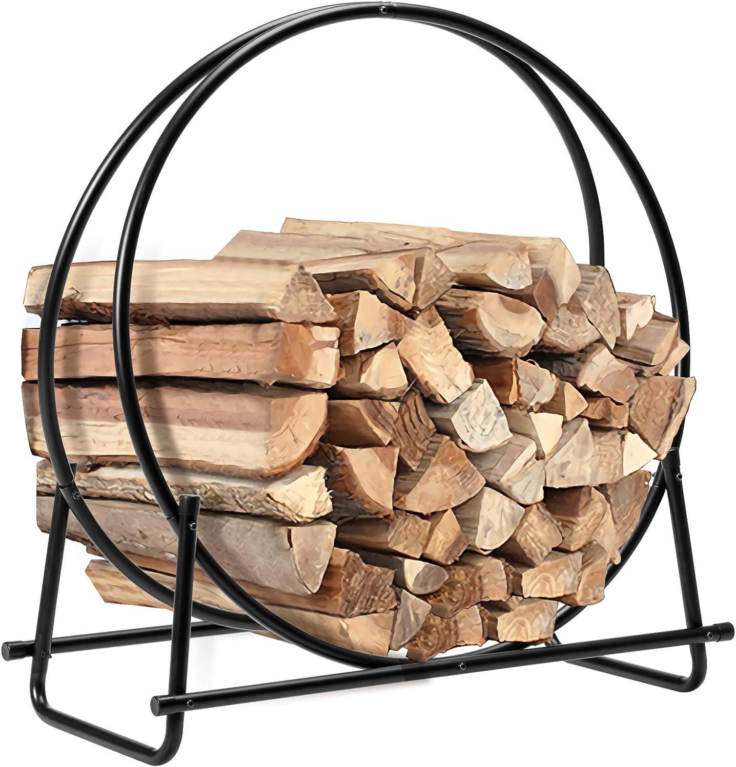 Porte-Bûches Rond pour Bois de Cheminée en Fer 76,5 x 36 x 82 cm Noir ...