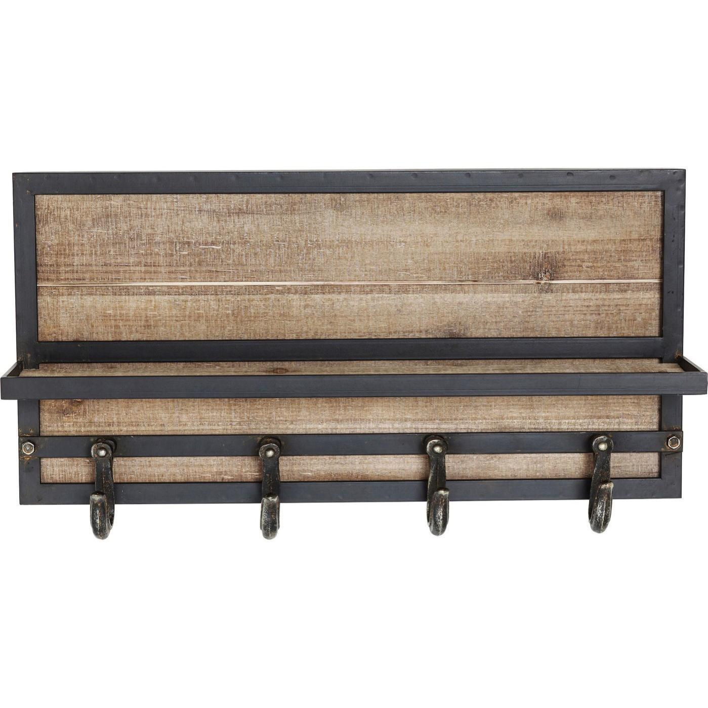 Perchero pared madera y metal 4 ganchos y estante | Leroy Merlin