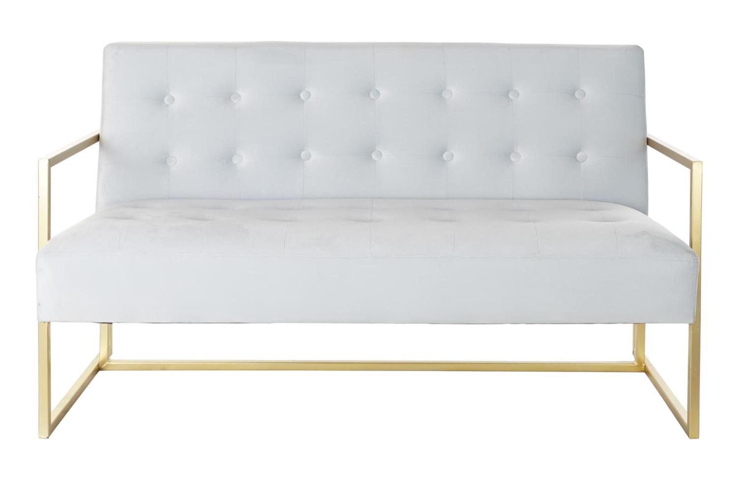 Canapé de salon capitoné en polyester bleu ciel et métal doré ...