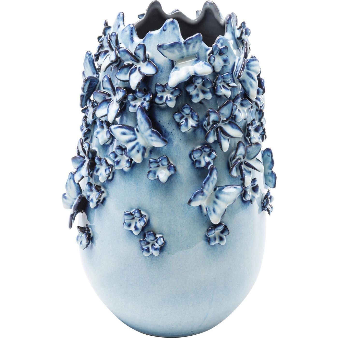 Jarrón azul floral con mariposas 35cm | Leroy Merlin