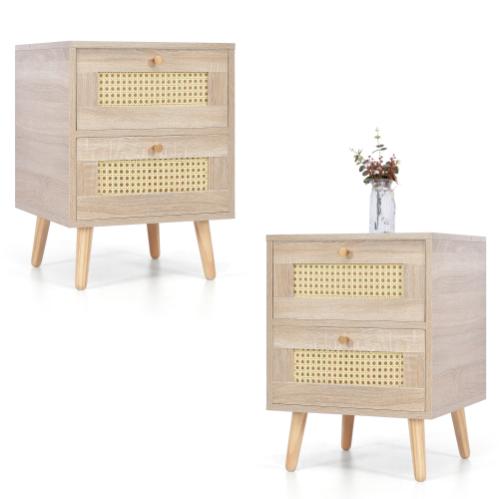 Juego de 2 mesitas de noche, mesas auxiliares con 2 cajones, roble ...