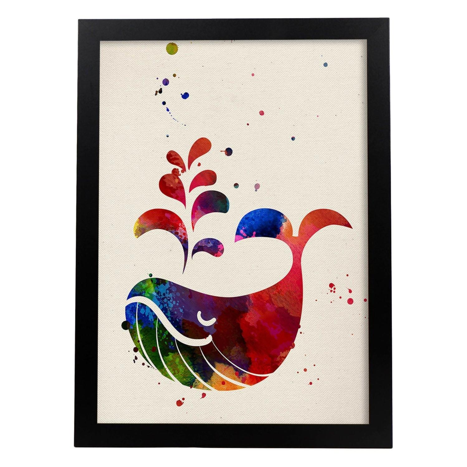 Poster Di Animali Marini Con Design Ad Acquerello. Foglio Di Balene ...