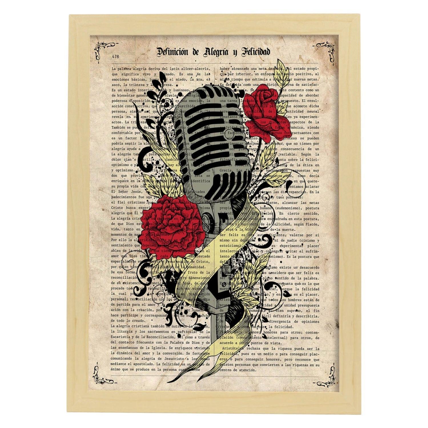 Affiche Microphone Avec Des Roses. Feuilles Musicales Avec Définitions ...