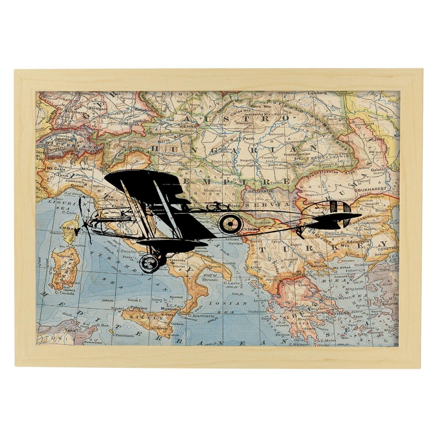 Poster Di Oggetti Sulle Mappe. Lamina In Aereo Per L'europa, Con Design ...