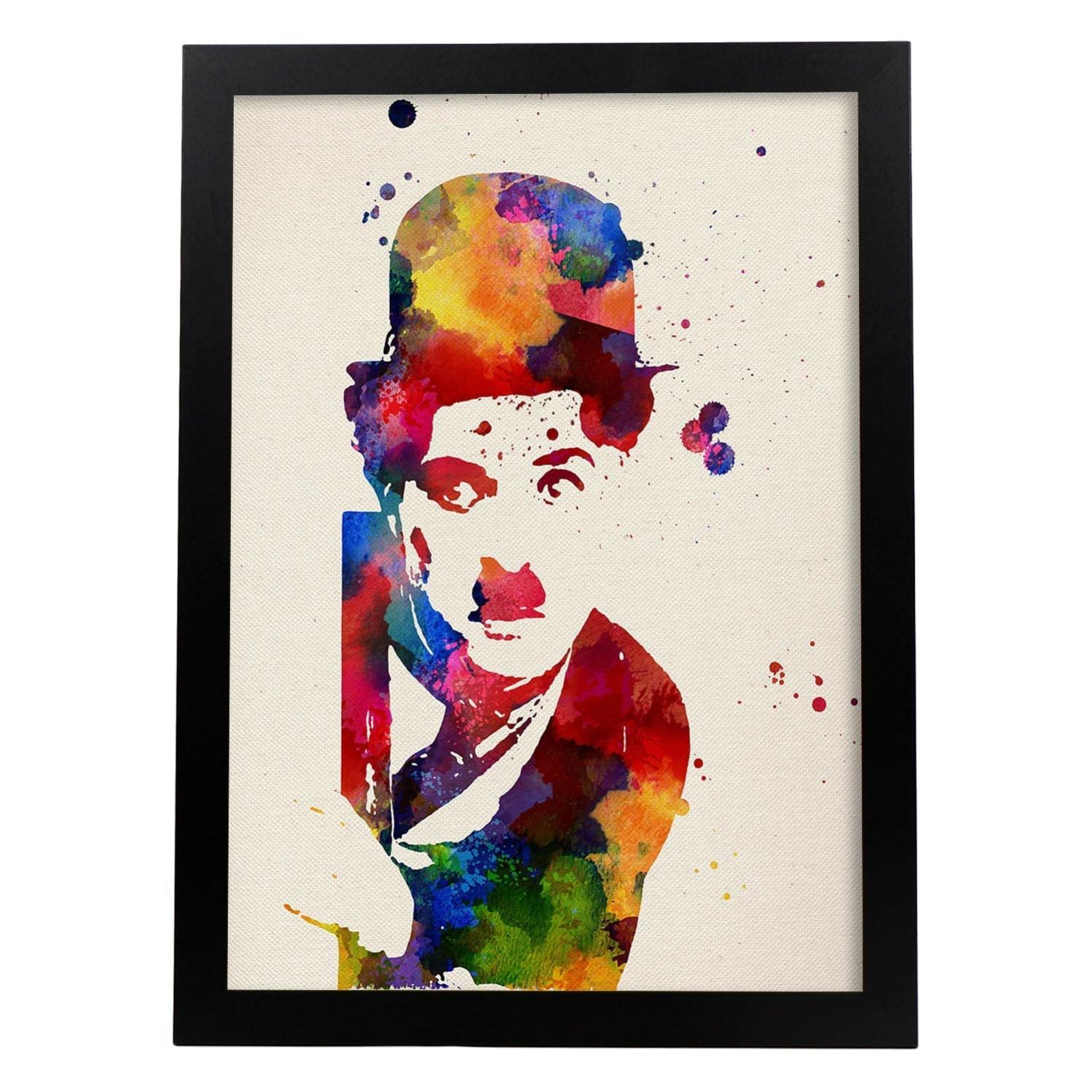 Poster Charlie Chaplin Con Design Ad Acquerello. Mescola Di Fogli Con ...