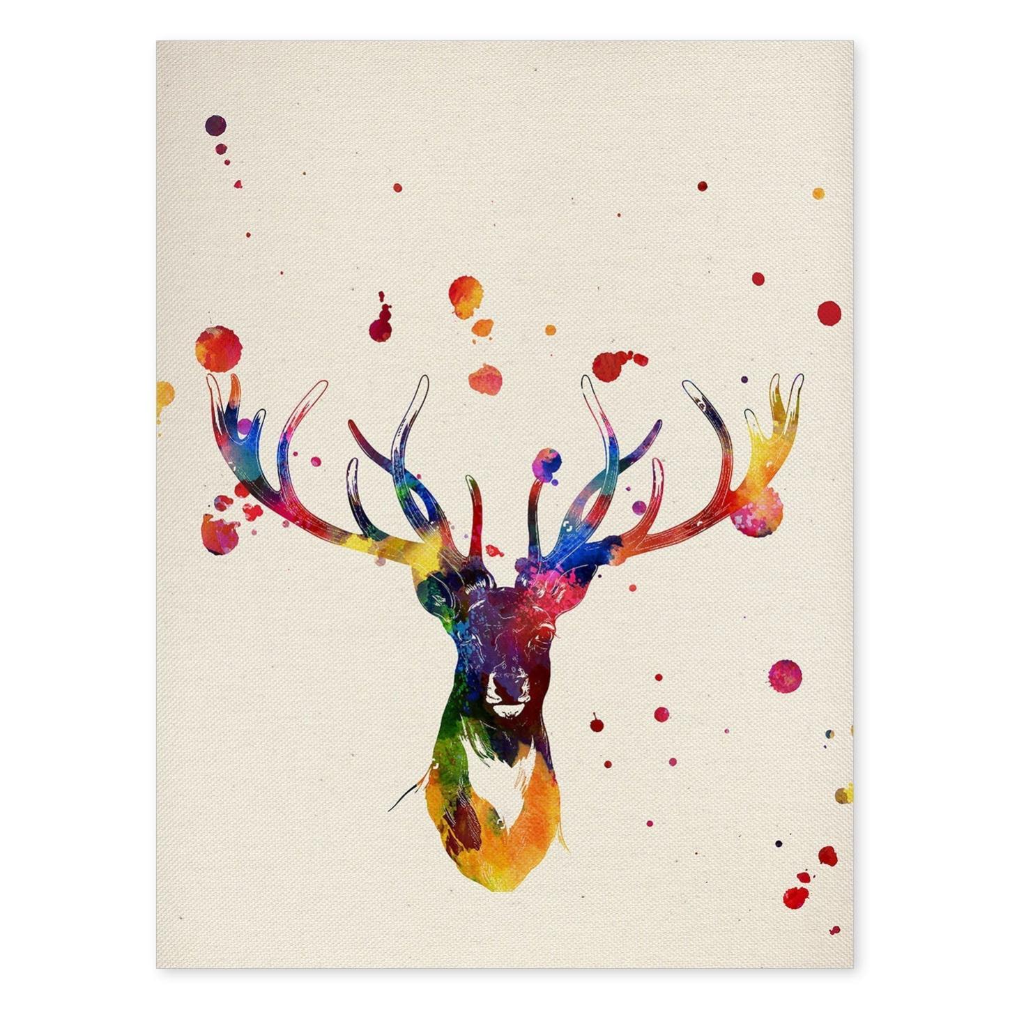 Rubare Per Inquadrare Un Cervo In Stile Acquerello. Poster Dell ...