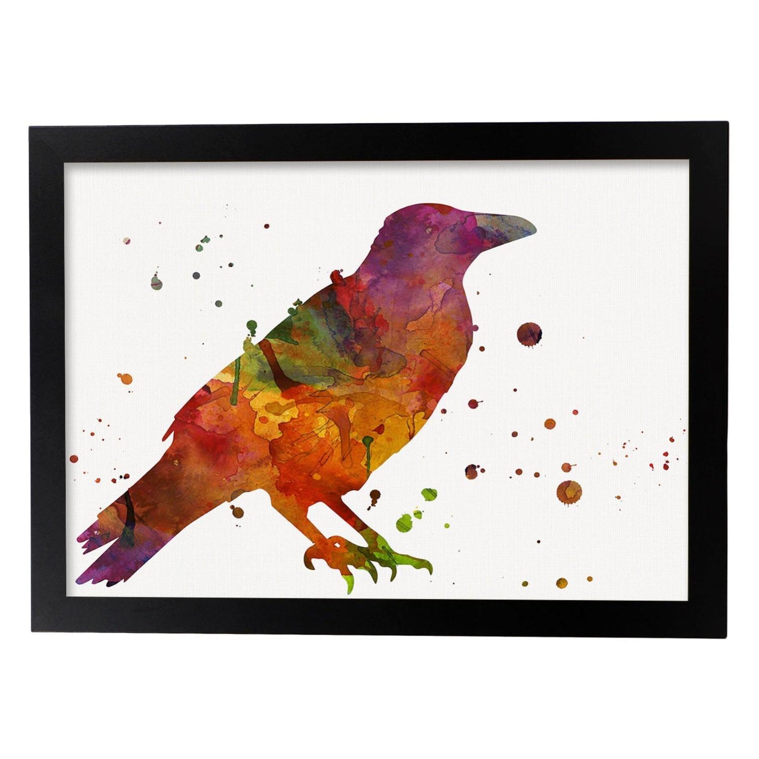 Poster Di Corvo In Stile Watercolor. Animali Di Animali Con Acquerello ...