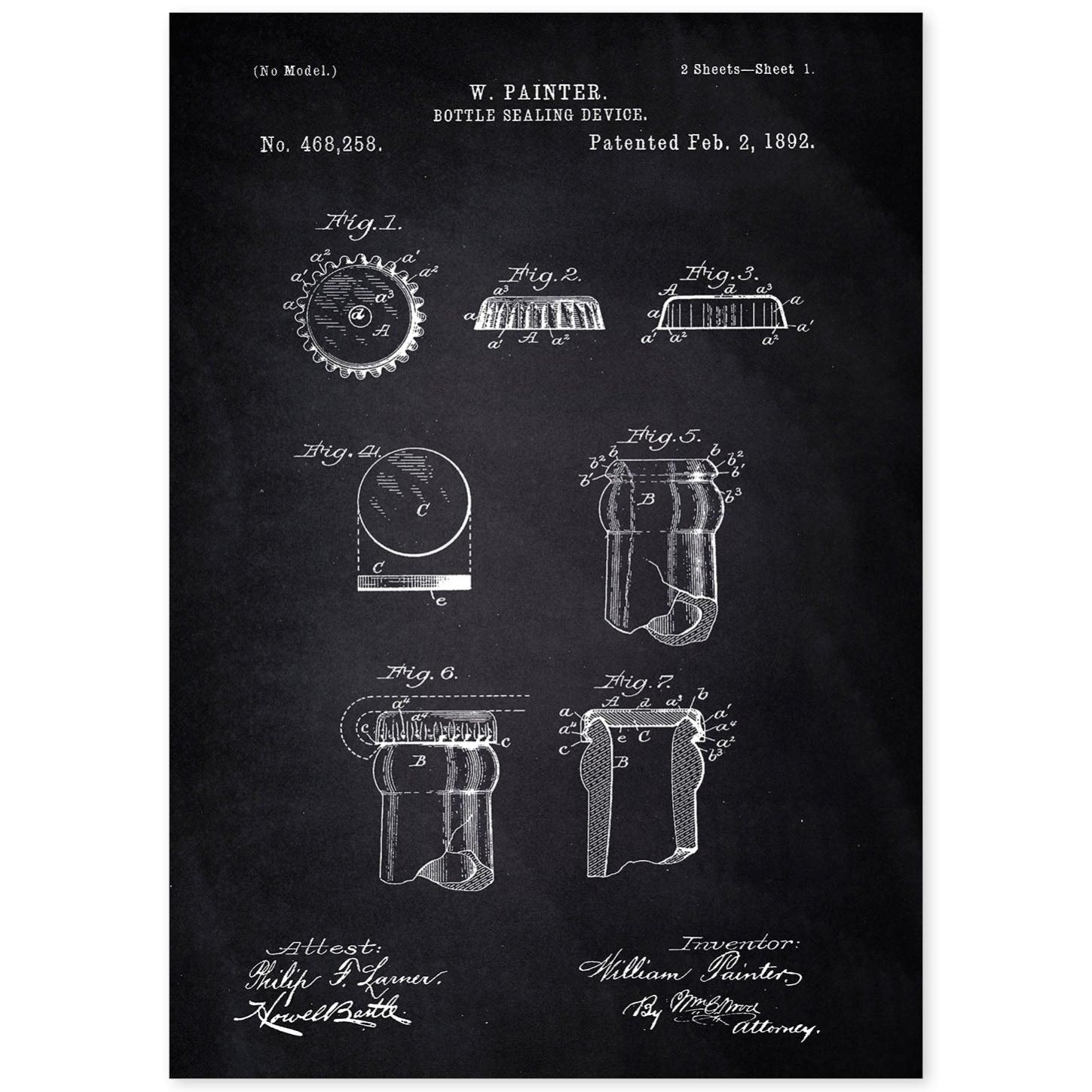 Poster Di Brevetto In Foglio Di Bottiglie. Antico Foglio Di Design Dei ...