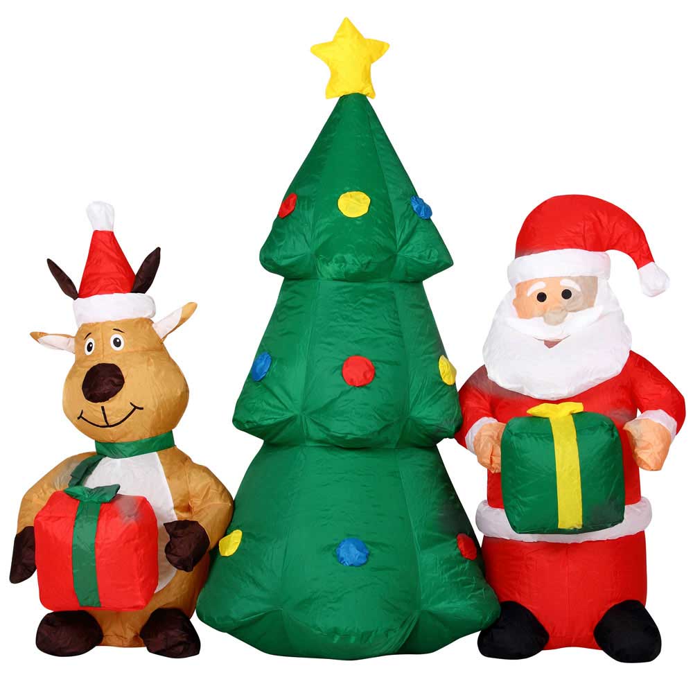 GONFIABILE ALBERO NATALIZIO BABBO NATALE E RENNA LUCI A LED 150CM ...