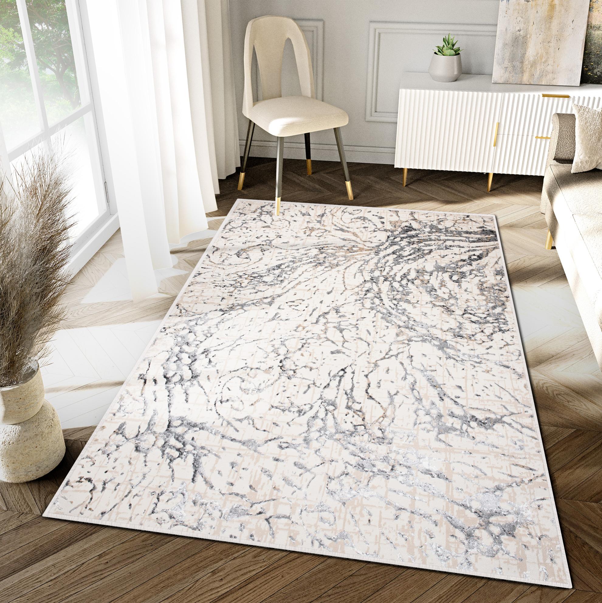TAPISO Hera Tapis Salon Chambre Brillant Crème Gris Beige Abstrait ...