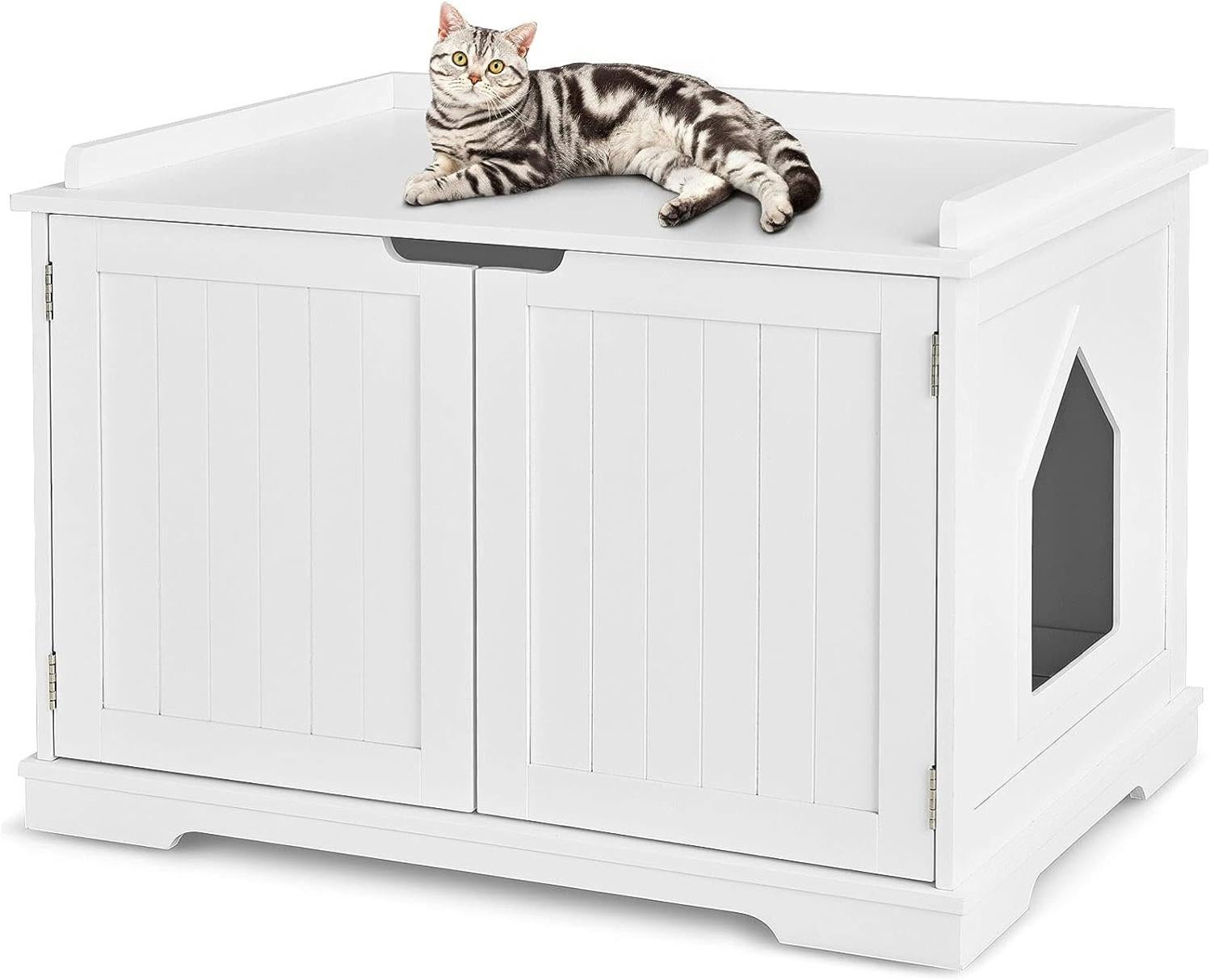 Niche pour Chats pour Intérieur, Maison pour Chats 75 x 54 x 52cm Blanc ...