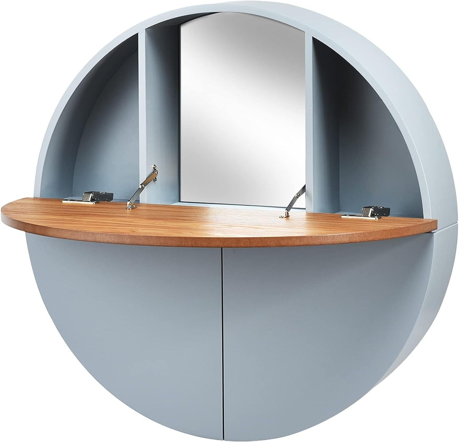 Coiffeuse Murale Ronde Plateau Rabattable avec 7 Compartiments 72 x 72 ...