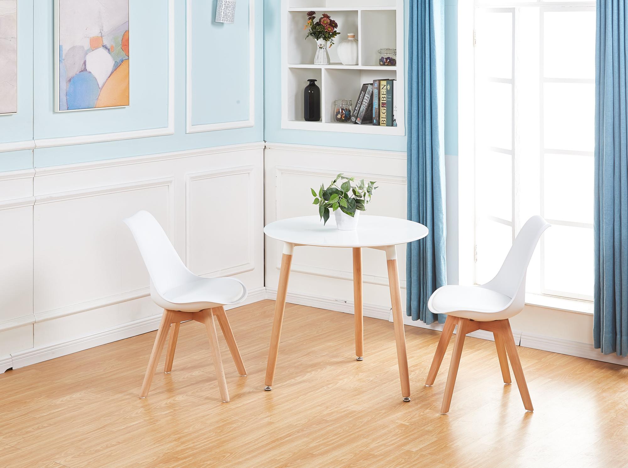 Ensemble de Table et Chaises - Table Ronde Blanche en Bois de Hêtre ...
