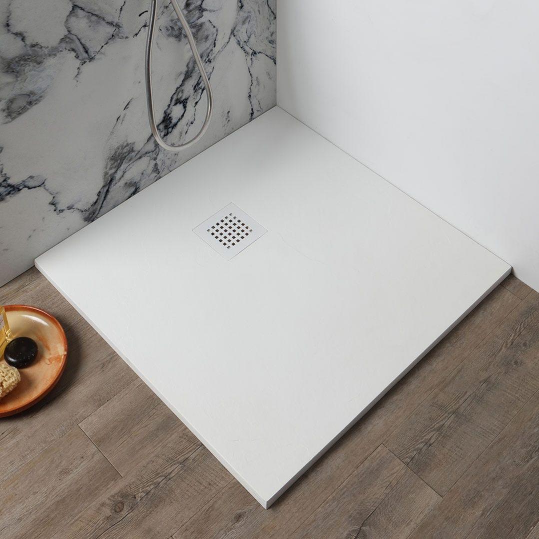 RECEVEUR DE DOUCHE 80X80 EN RÉSINE BLANCHE EFFET PIERRE | MUSE | Leroy ...
