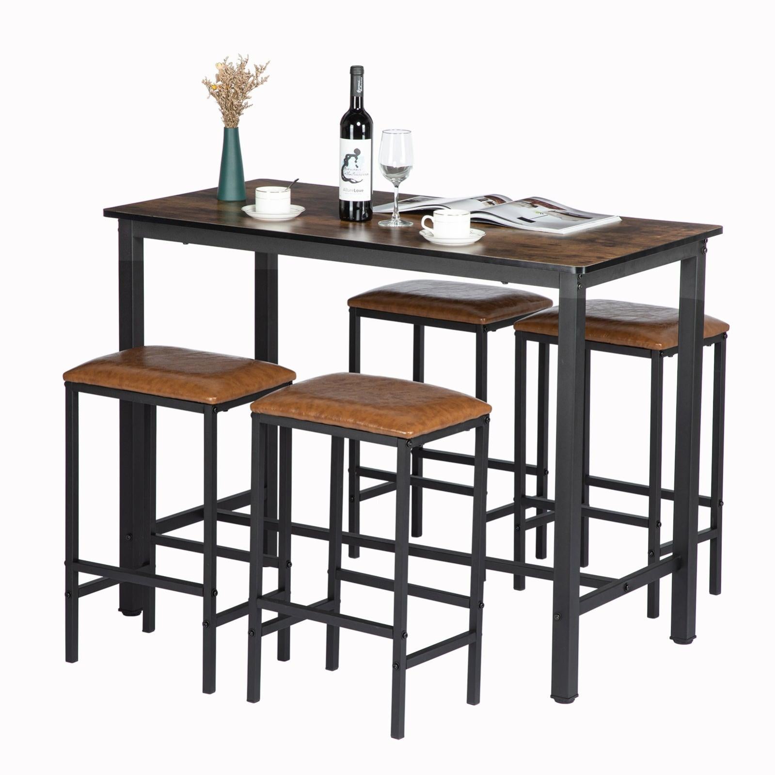 Ensemble de Table et Chaises - Table Naturelle et 4 Chaises en Cuir ...