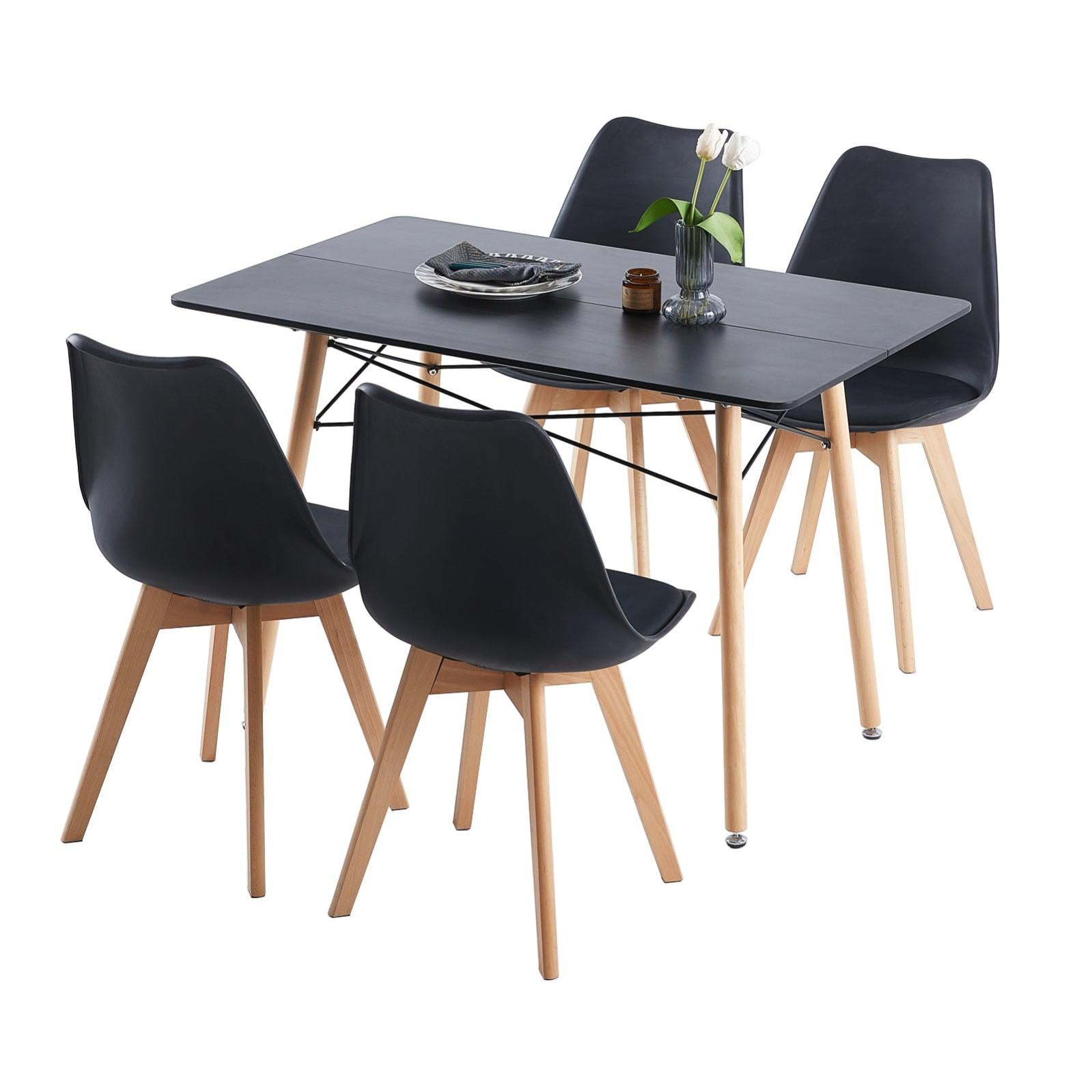Ensemble de Table et Chaises - Table Noire et 4 Chaises Noires au ...