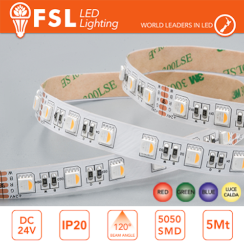 FSL FLS1424VIPRGBW Striscia LED 24V 14W/Mt 60LED/Mt RGB e Bianco Luce ...