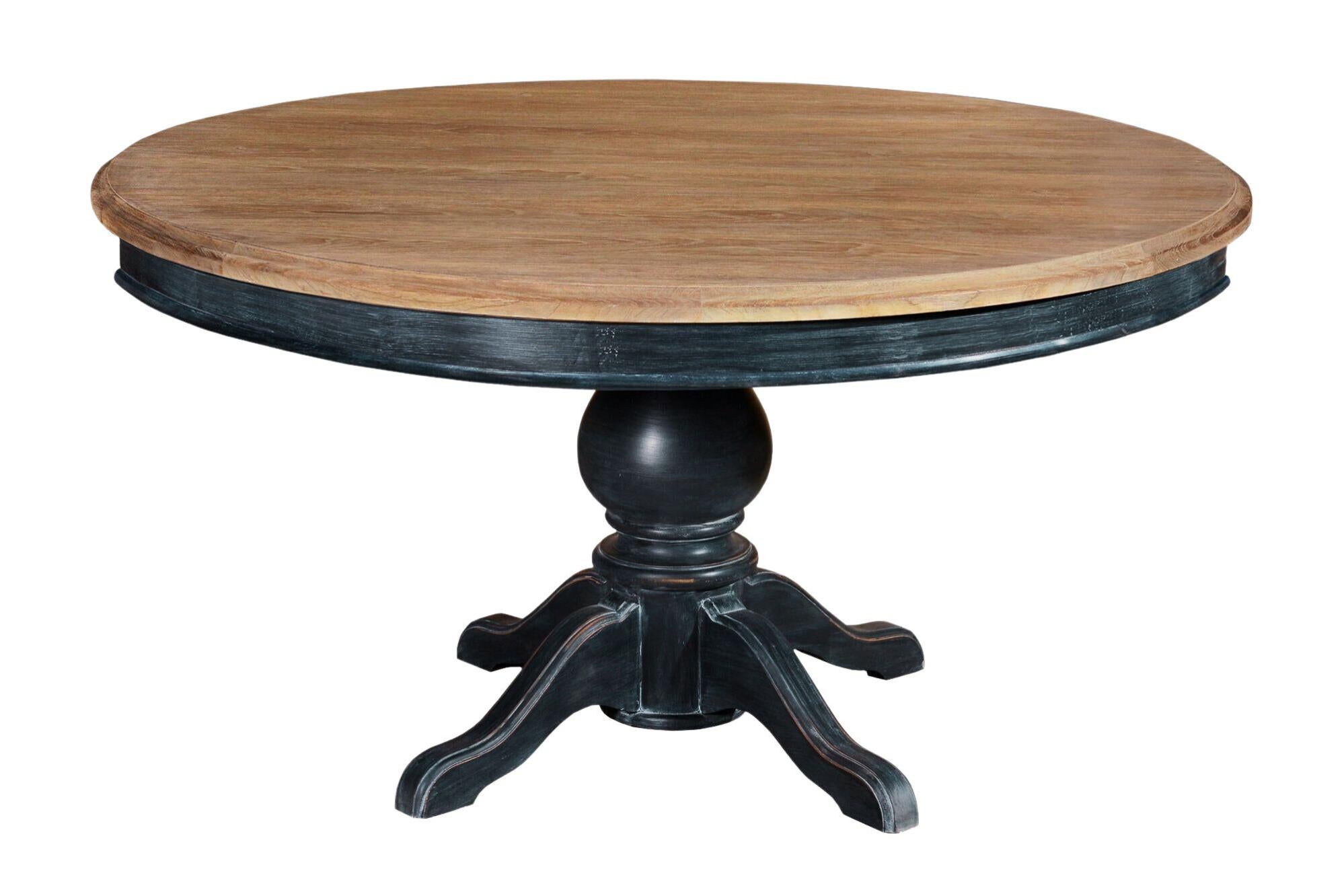 Table ronde en teck naturel et piétement noir patiné D130 - DALILA ...