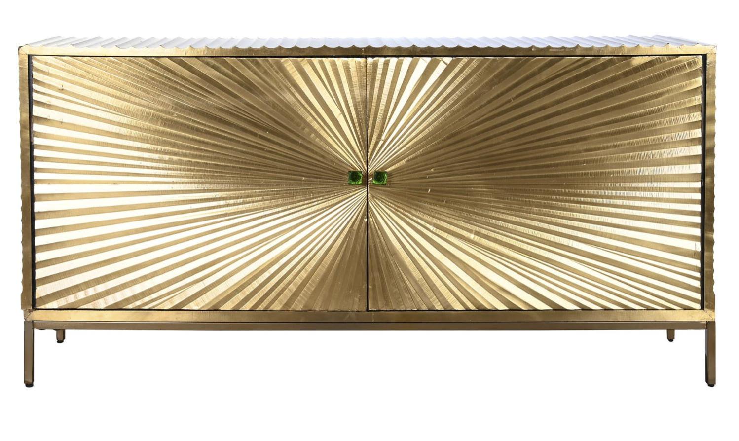 Buffet, meuble de rangement en laiton coloris doré -Longueur 160 x ...