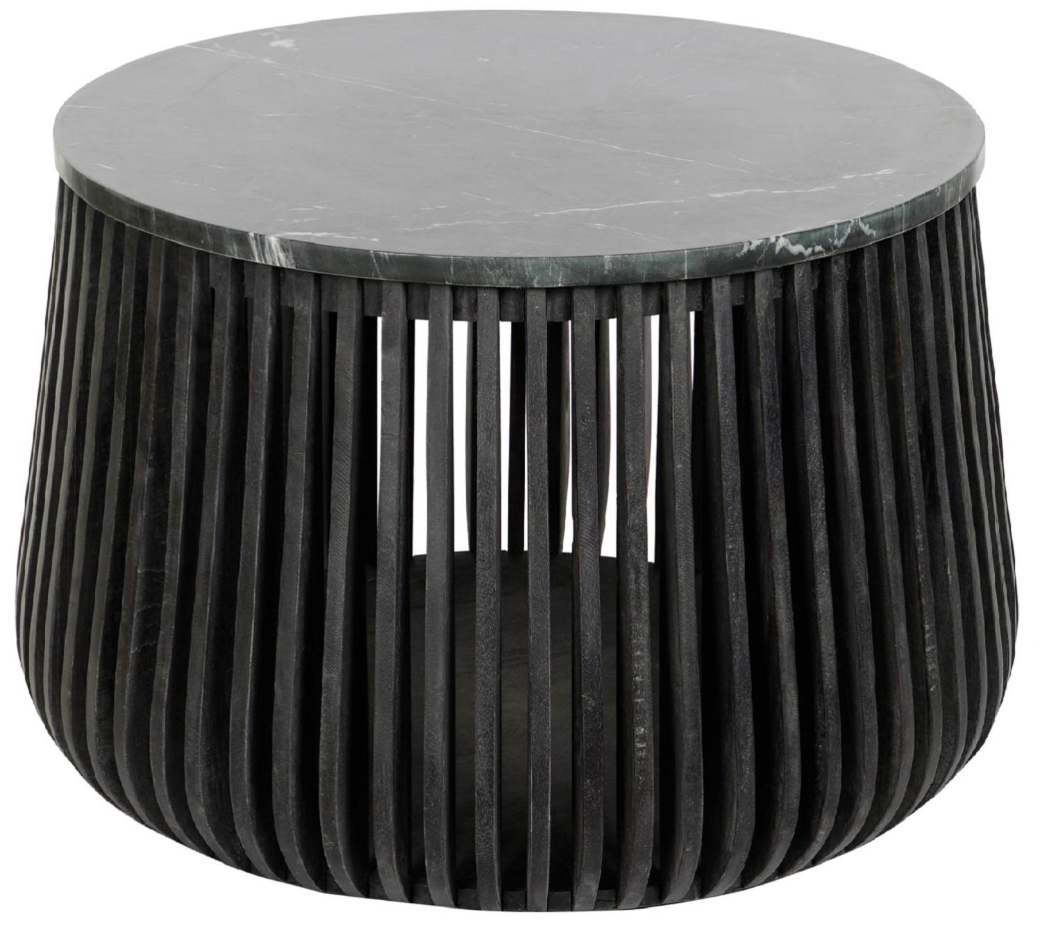 Table d'appoint ronde en bois de manguier et marbre noir - Diamètre 90 ...