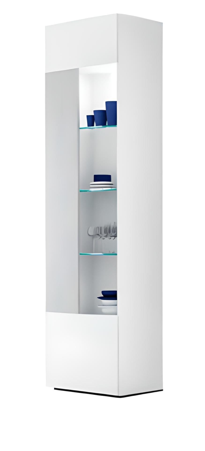 Vitrine avec 1 porte + 4 niches avec éclairage LED coloris Blanc / Gris ...