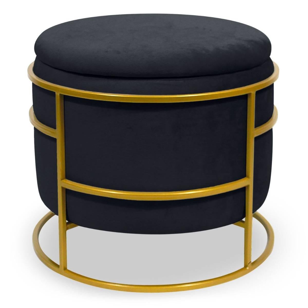 Pouf coffre rond Ringo en velours Noir | Leroy Merlin