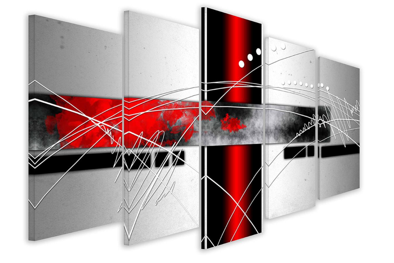 Tableau 5 parties deco symétrie rouge - 150x80 cm | Leroy Merlin