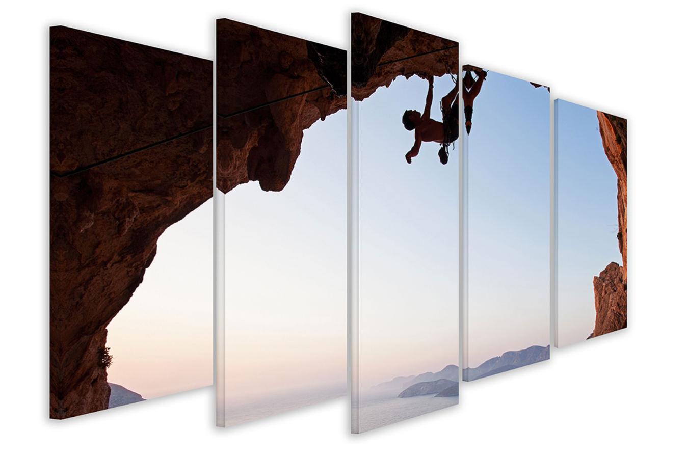 Tableau 5 parties paysage escalade vue mer - 150x80 cm | Leroy Merlin