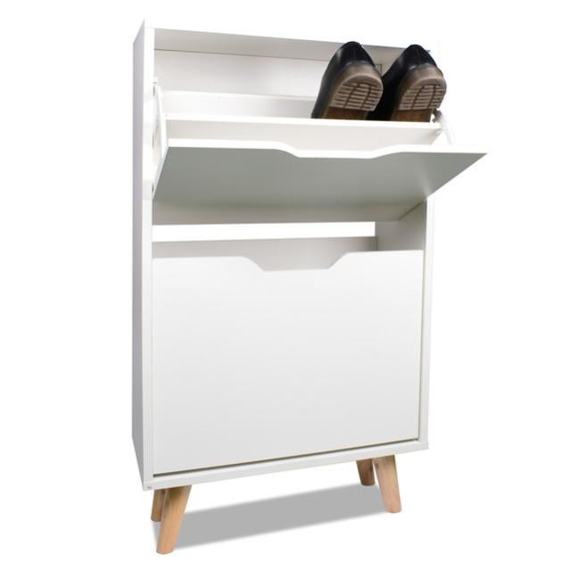 Scarpiera Bianca Da Design Nordico A 2 Ripiani Con Piedi In Legno Di ...