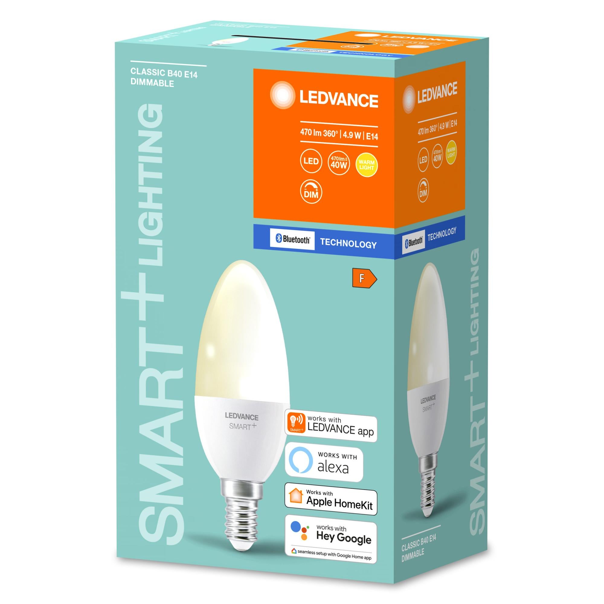 LEDVANCE Lampe LED Smart avec Bluetooth, E14, dimmable, blanc chaud, contrôlable avec Google ...