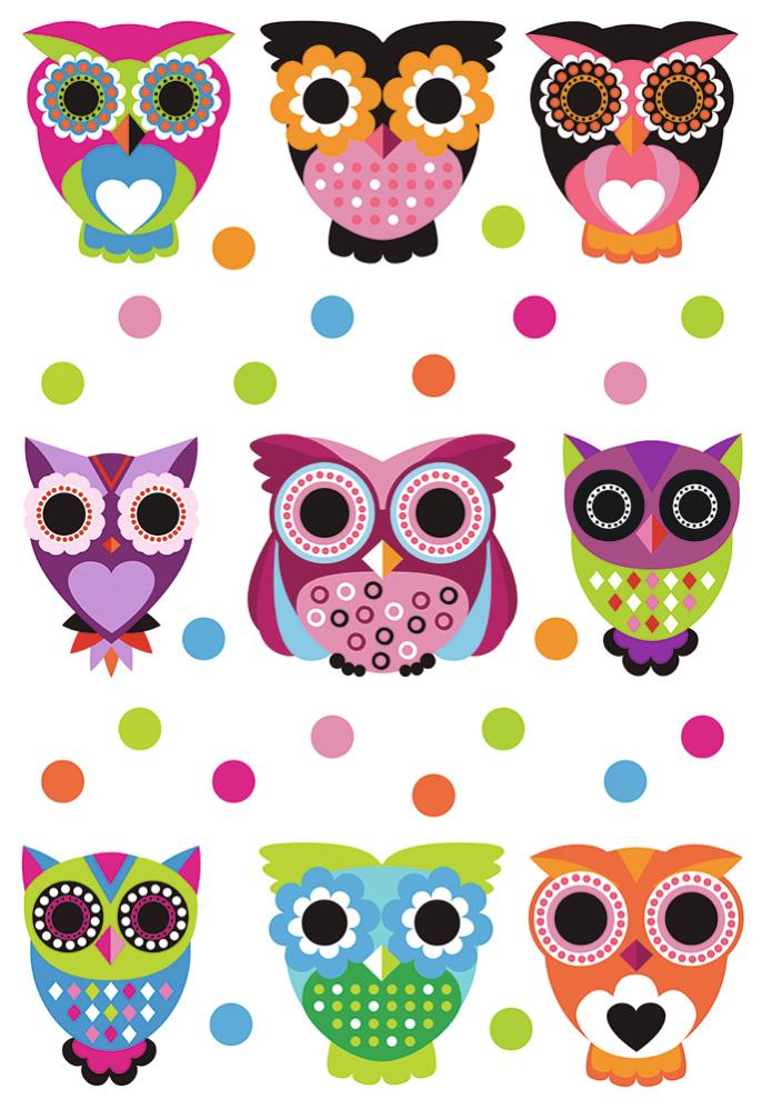 Sticker Décoratif hiboux rose, orange et vert - 42,5 x 65 cm - Sanders ...