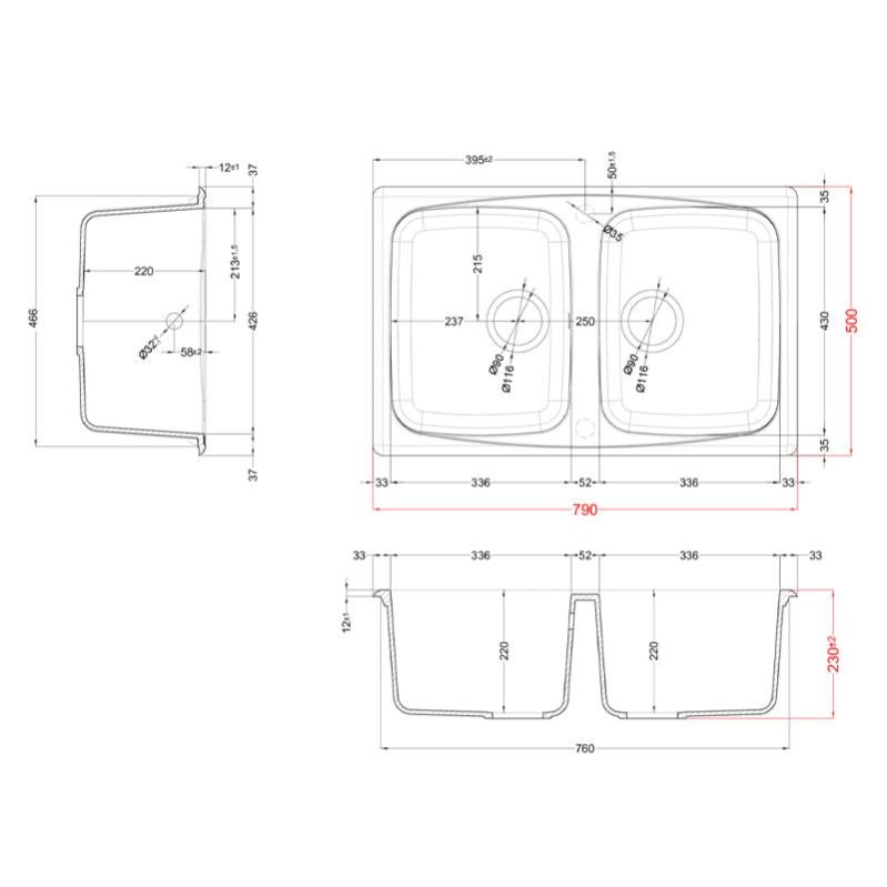 ELLECI LGM35051 - Lavello Cucina Fragranite 2 Vasche Incasso Larghezza ...