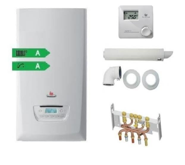 PACK CHAUDIERE GAZ MURALE THEMAPLUS CONDENS F25 SAUNIER DUVAL DOSSERET+VENTOUSE+THERMOSTAT ...