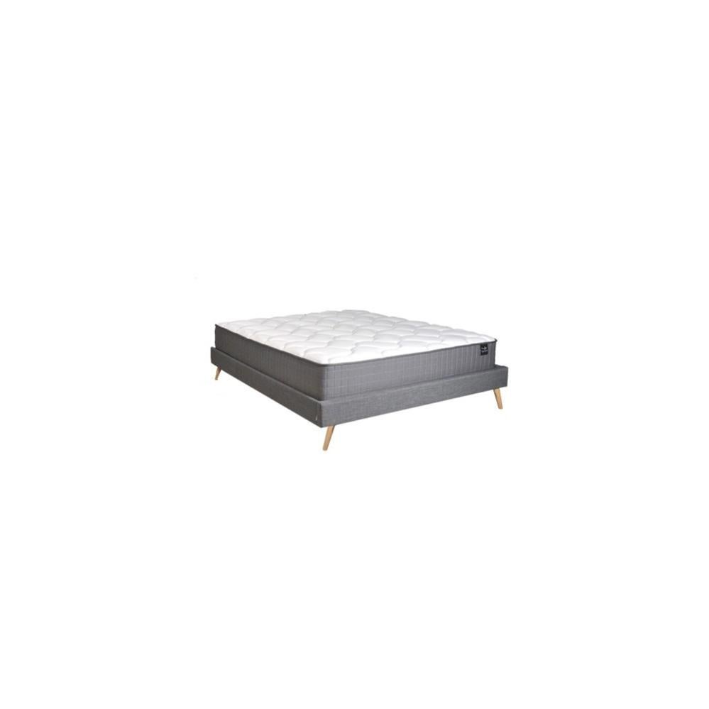 Lit BOREA 160x200 tissu + 1 sommier + 1 matelas CARLTON / Gris Foncé | Leroy Merlin