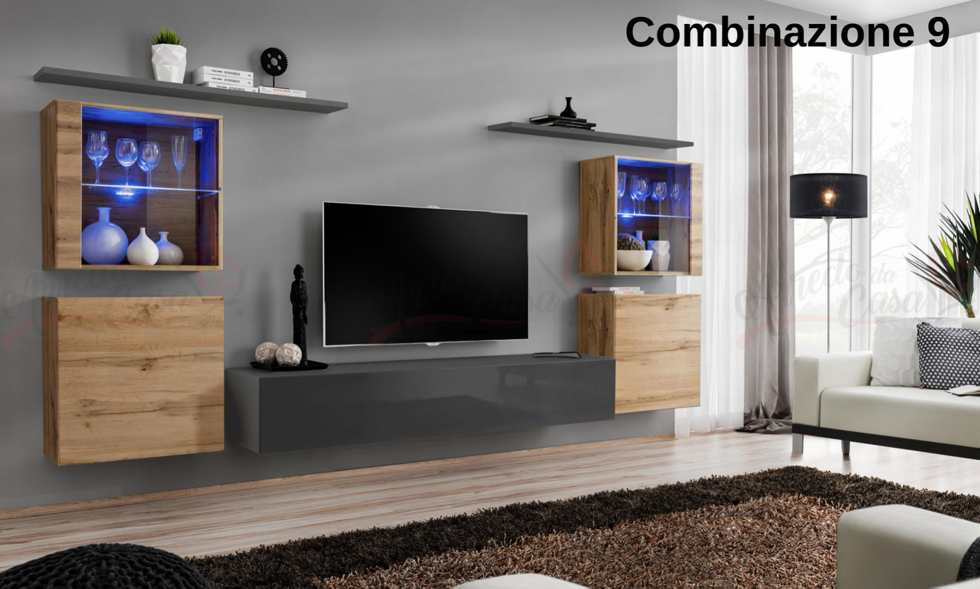 Parete attrezzata moderna con vetrine illuminate a led PAP58 320x150 ...