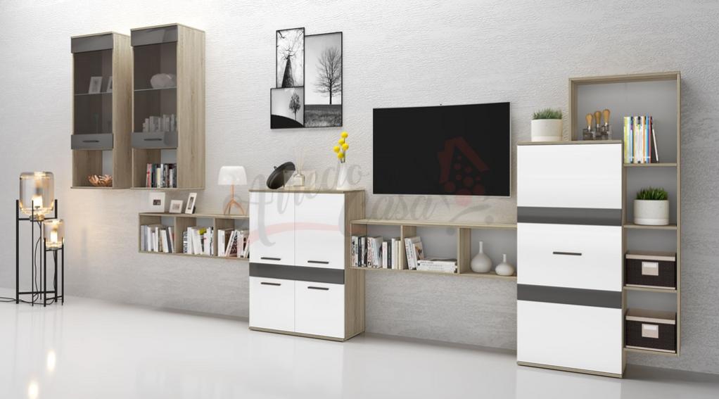 Parete attrezzata salotto con mensole in vetro e led PAI2 260x185 ...