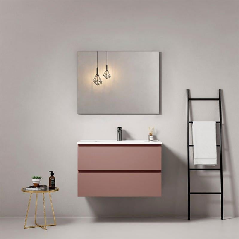 Mobile Bagno Sospeso 60 cm Rosa retrò con Lavabo in ceramica e Specchio ...