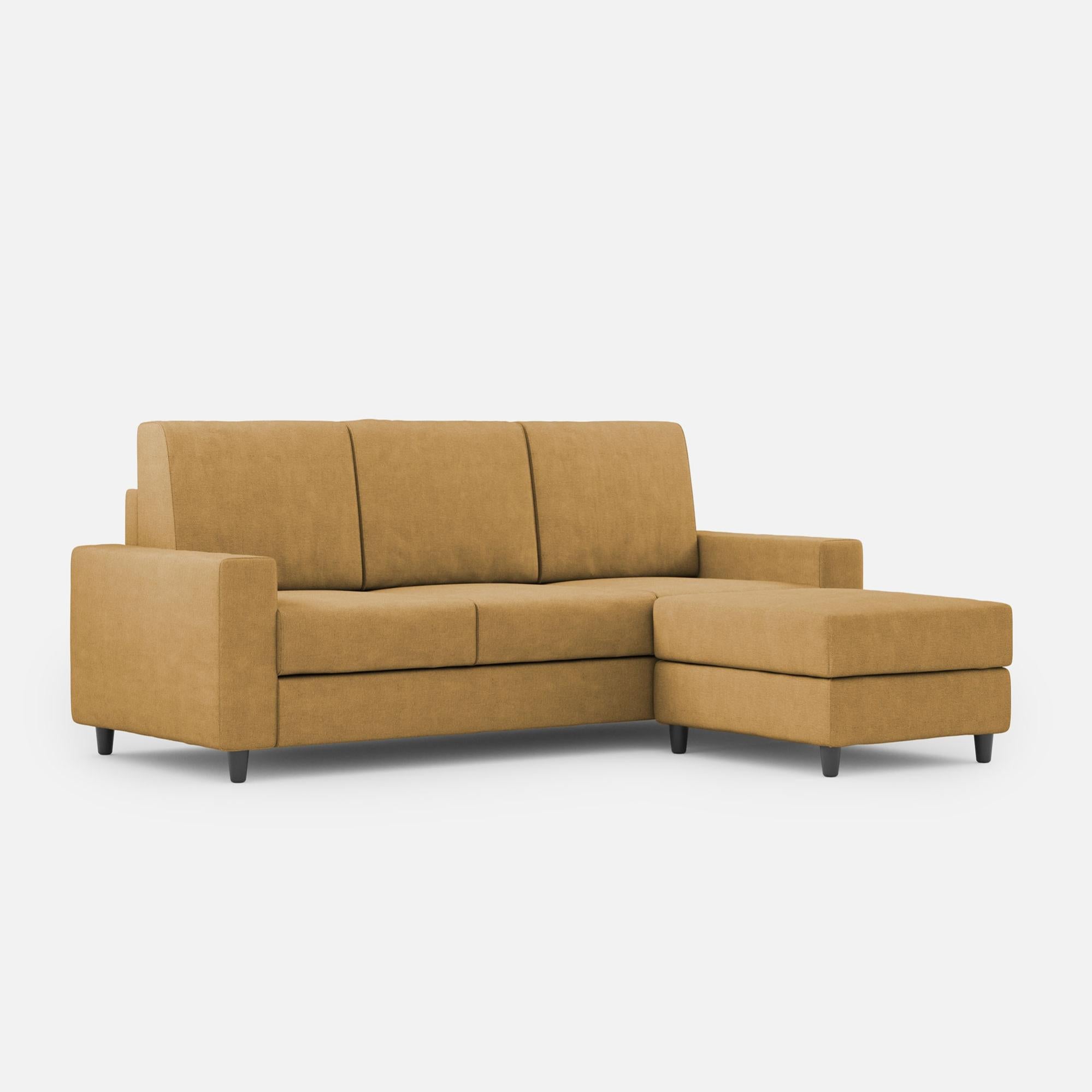 Divano 3 Posti con Pouf 208x155x85 cm Sakar in Tessuto Ocra | Leroy Merlin