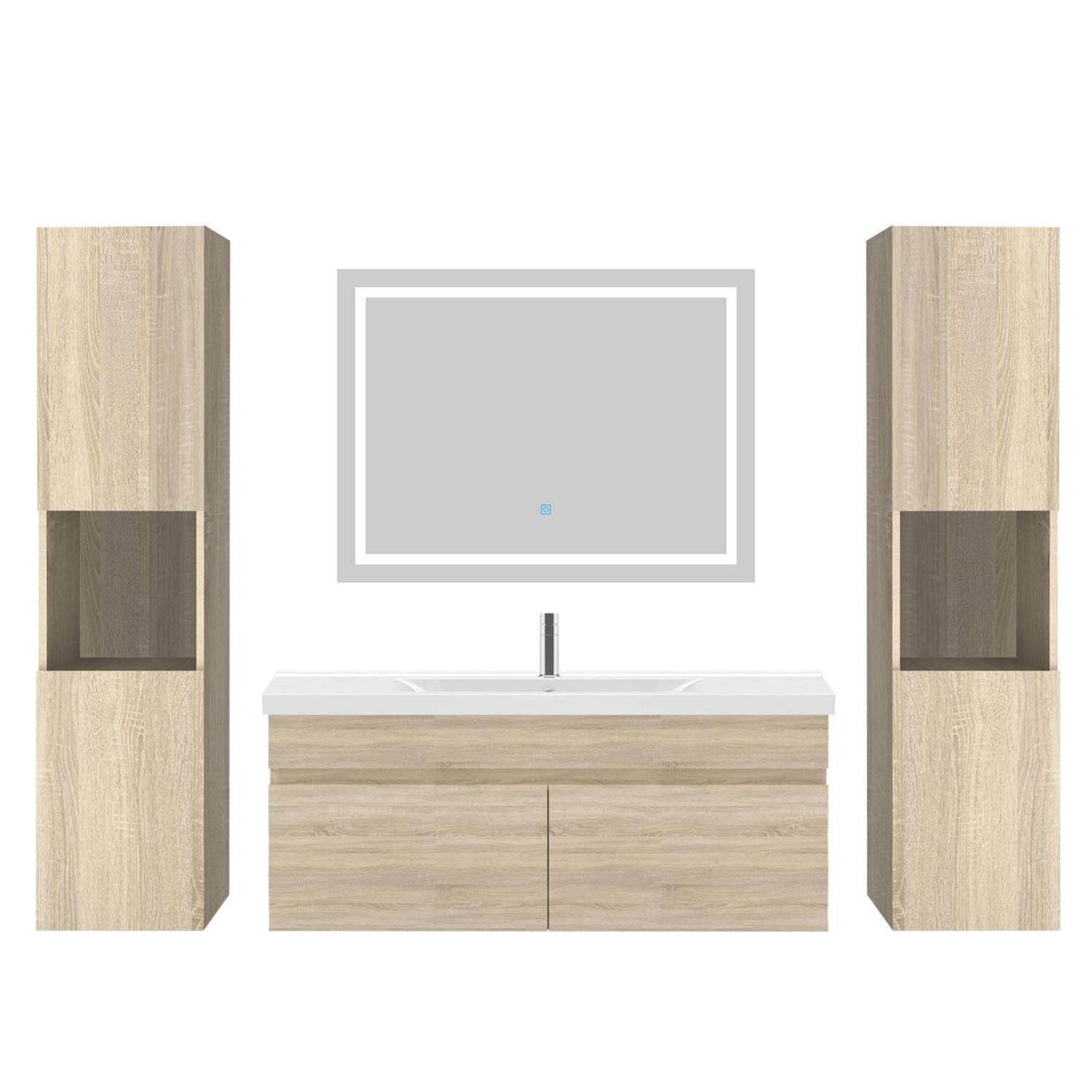 Ensemble meubles Salle De Bain 100cm simple vasque + colonne + miroir ...