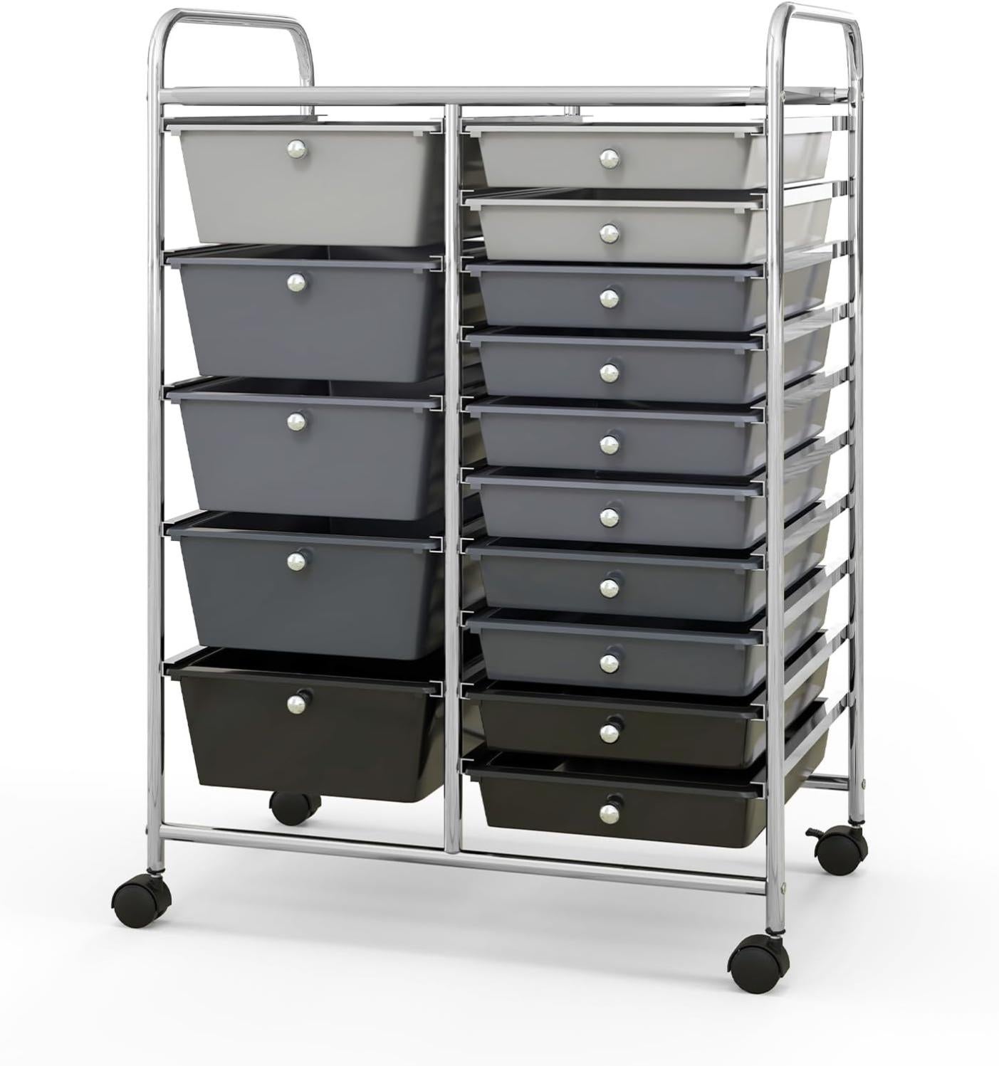 Chariot de Rangement 15 Tiroirs en PP, Tour de Rangement à Roulette ...
