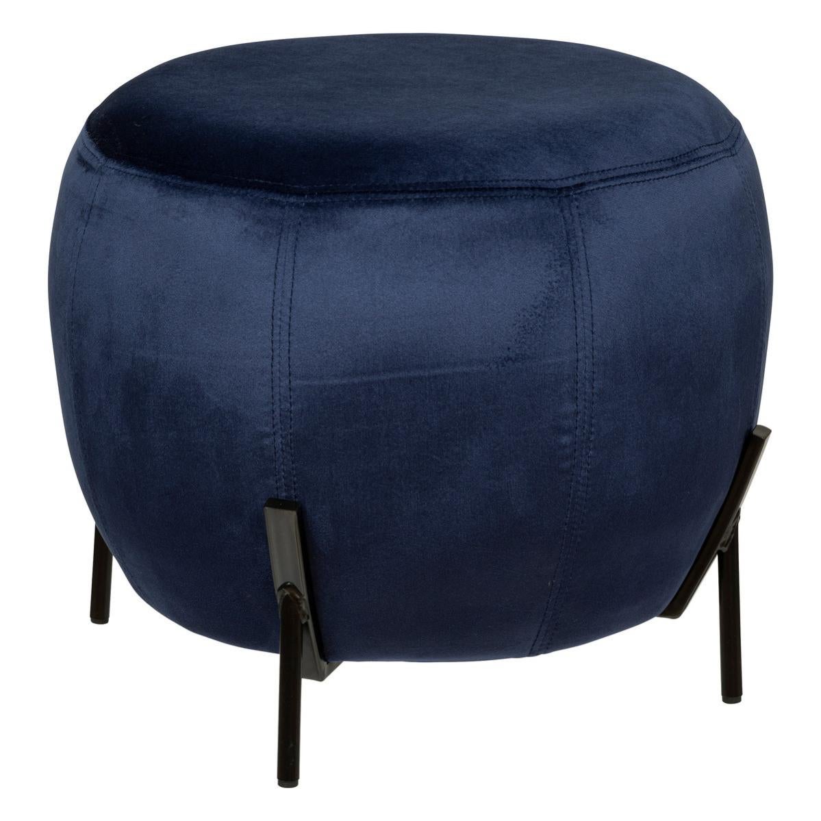 Pouf rond , repose-pieds en velours coloris bleu foncé - Diamètre 44 x ...